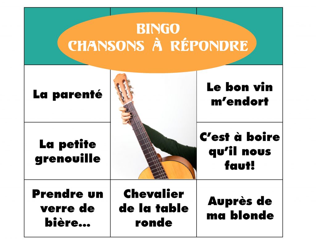 Bingo musical des chansons à répondre bingo à imprimer : La boîte à Nanny